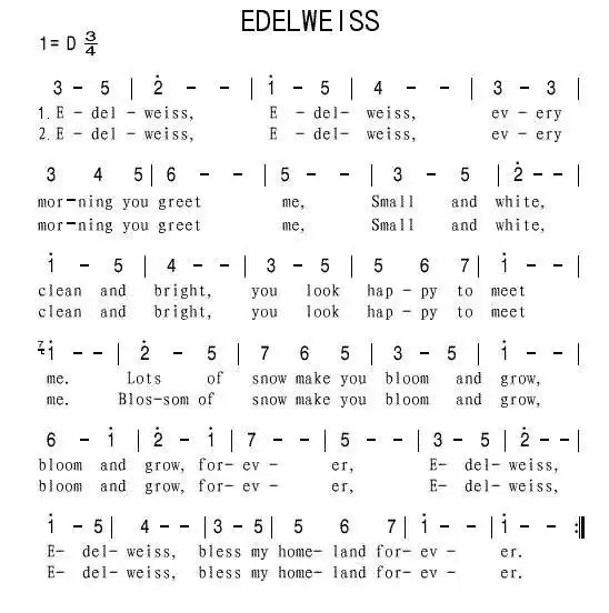 edelweiss（英语儿歌）调六线简谱-虫虫吉他谱免费下载